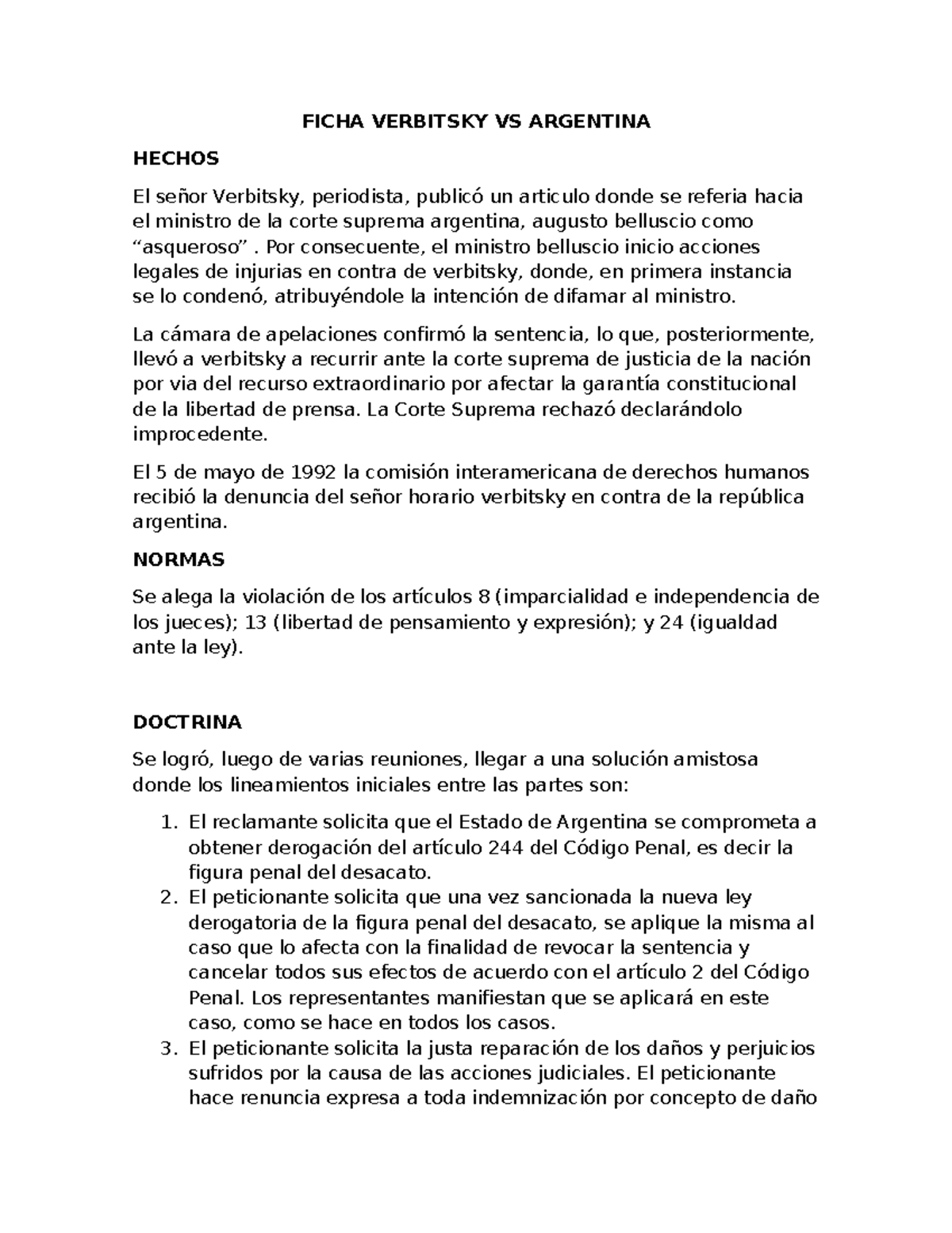 Ficha Verbitsky vs Argentina: Análisis de Libertad de Prensa y Derechos ...