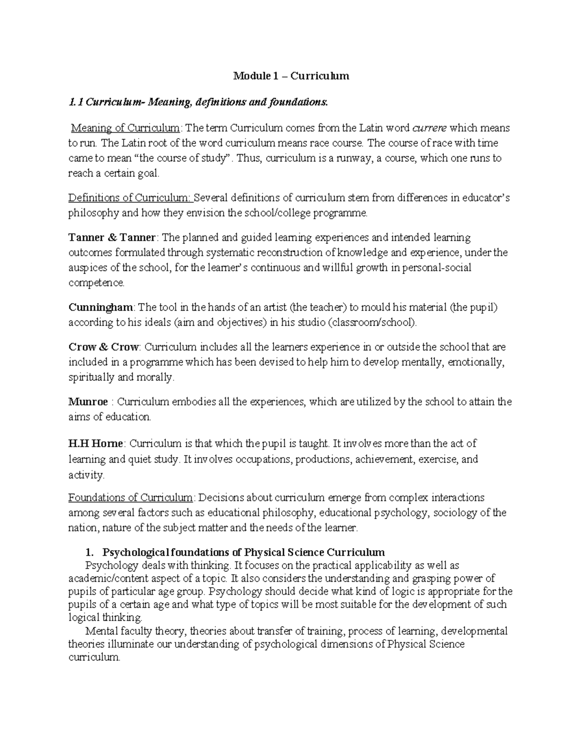 EDU 205 Module 1 - Curriculum Foundations: Meaning and Definitions ...
