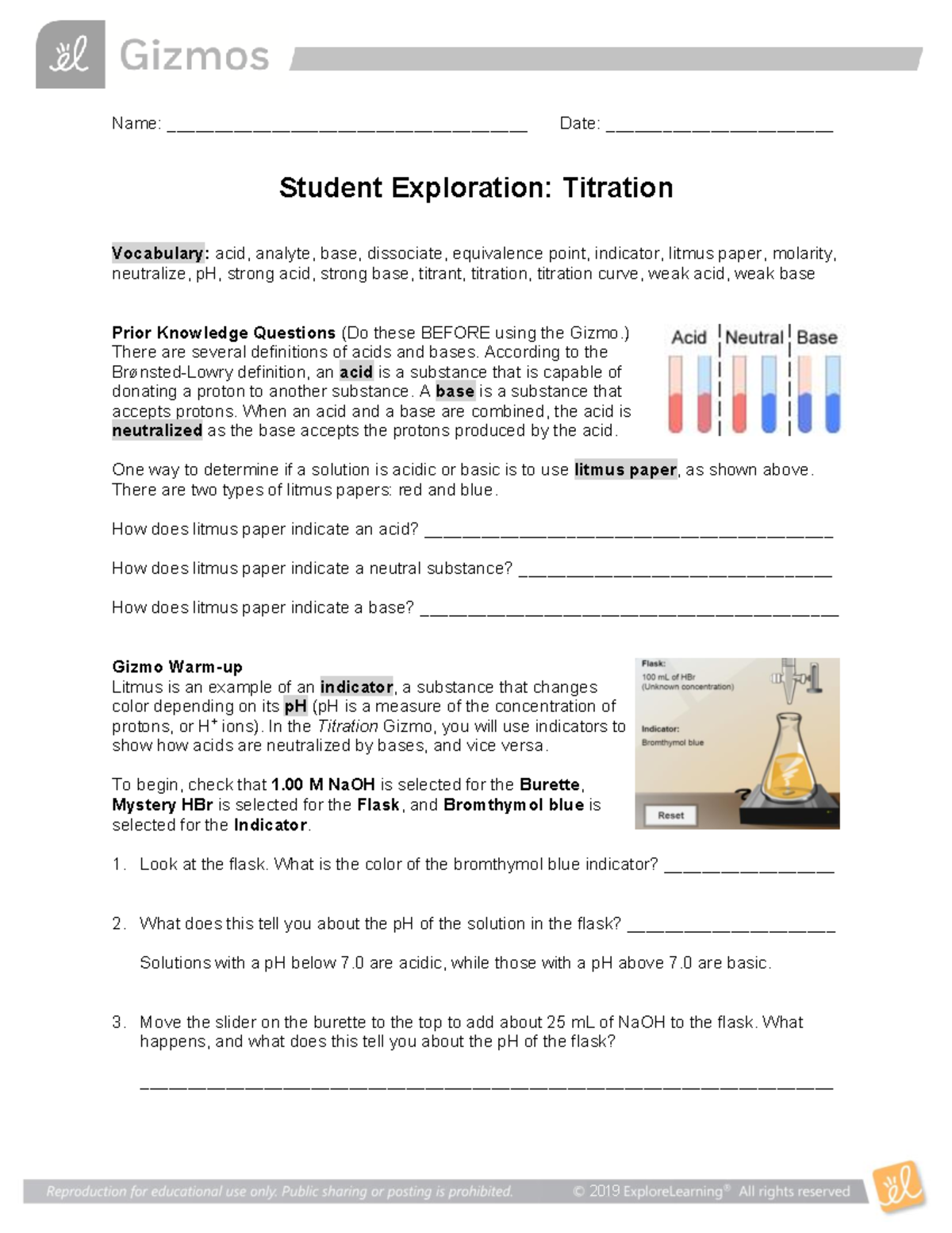 Gizmo Titration Exploration: Key Concepts & Activities - Studocu