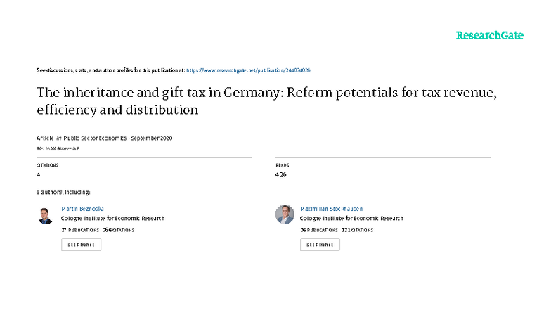 Inheritance and Gift Tax in Germany: Reform Potentials for Revenue and ...