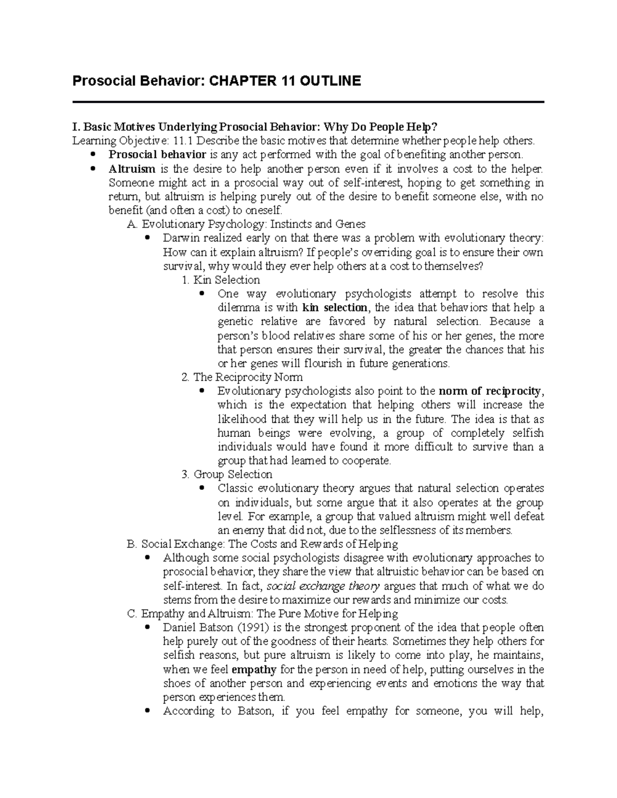 Chapter 11: Understanding Prosocial Behavior and Its Influences - Studocu