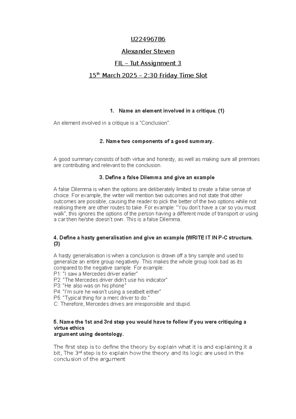 U22496786 FIL TUT Asignment 3 - U Alexander Steven FIL – Tut Assignment 3 15 th March 2025 – 2: ...