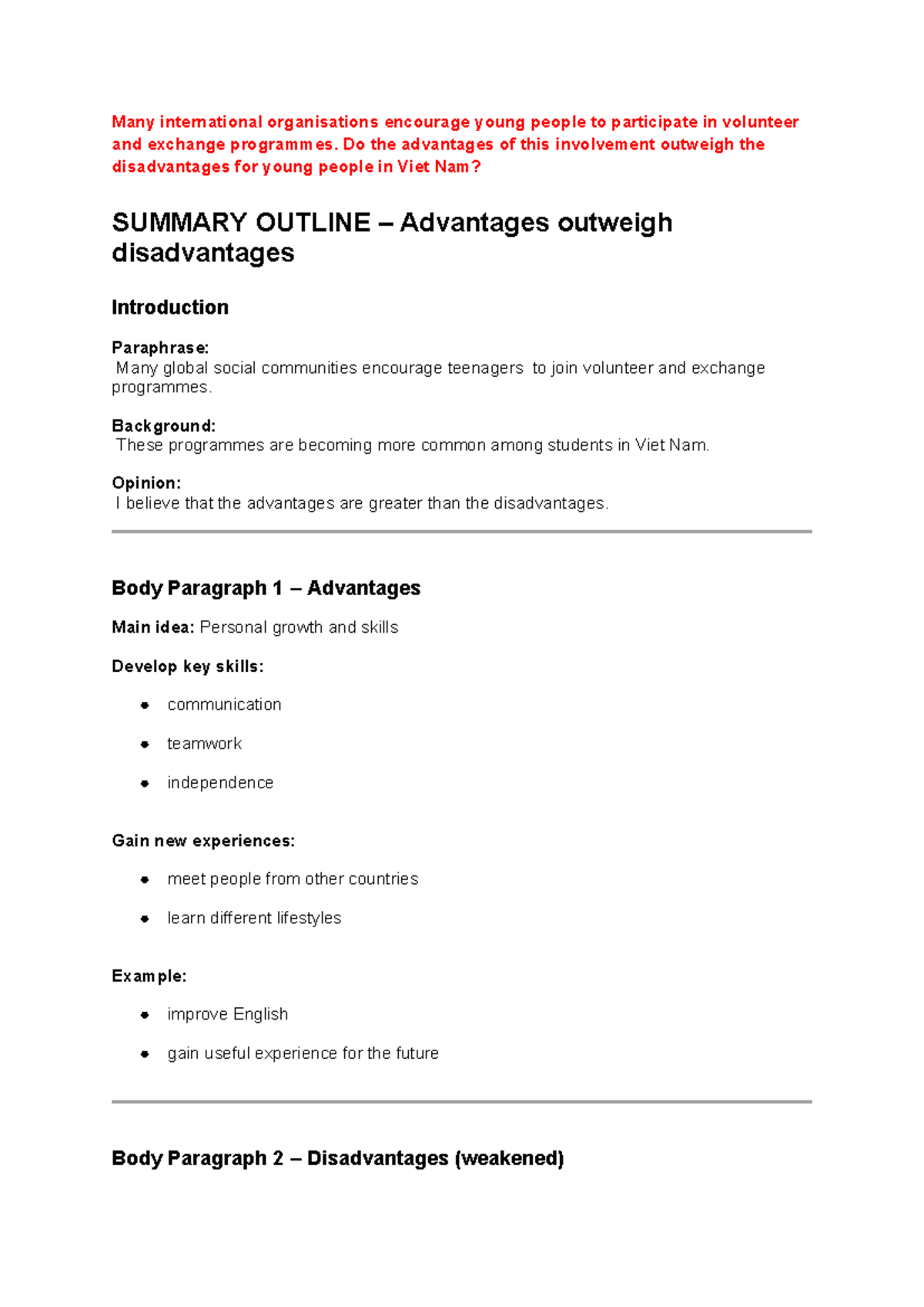 IELTS 3-4 Writing: Advantages vs Disadvantages of Youth Volunteer ...