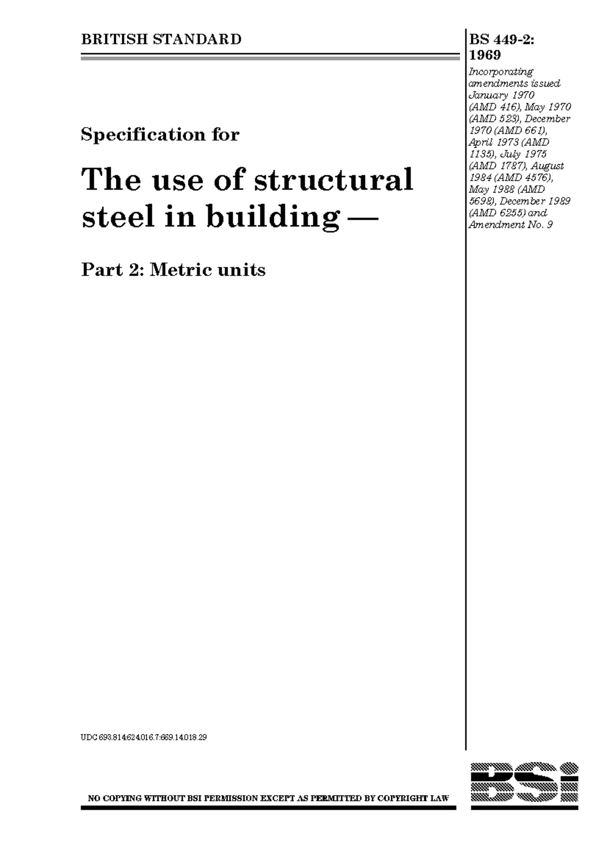 BS 449-2:1969 - Specification for Structural Steel in Building (Metric ...