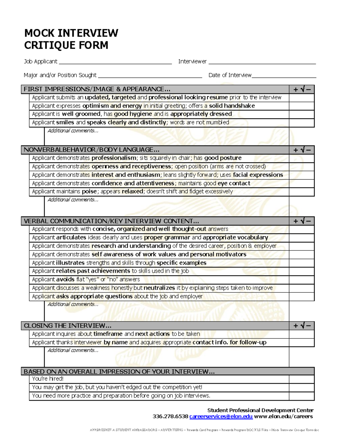Mock Job Interview Evaluation Form - APPS/RESREF-A Assessment - Studocu