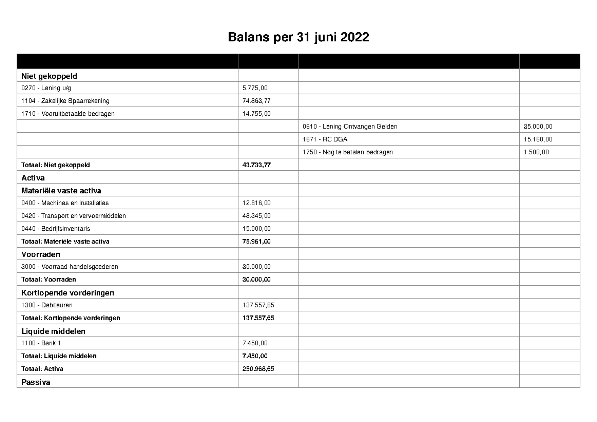 Balans per 31 juni 2022 - Financiële Overzicht en Analyse - Studeersnel