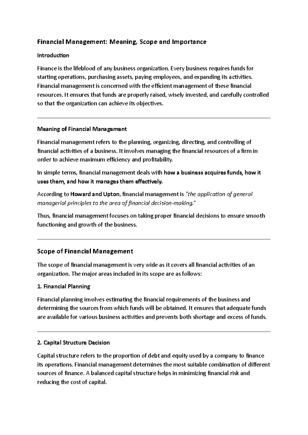 Financial Management (FM): Meaning, Scope, and Importance Notes - Studocu