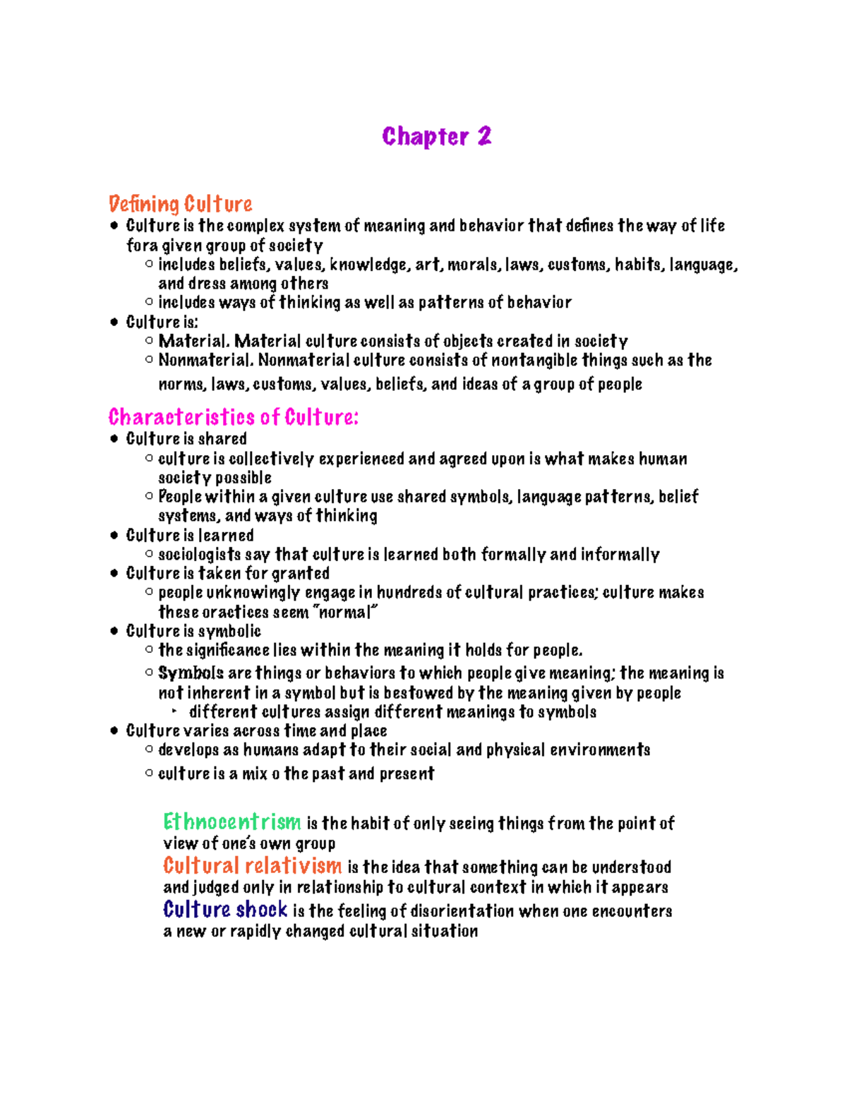 Sociology - Chapter 2 - Lecture Notes on Culture and Its Dimensions ...