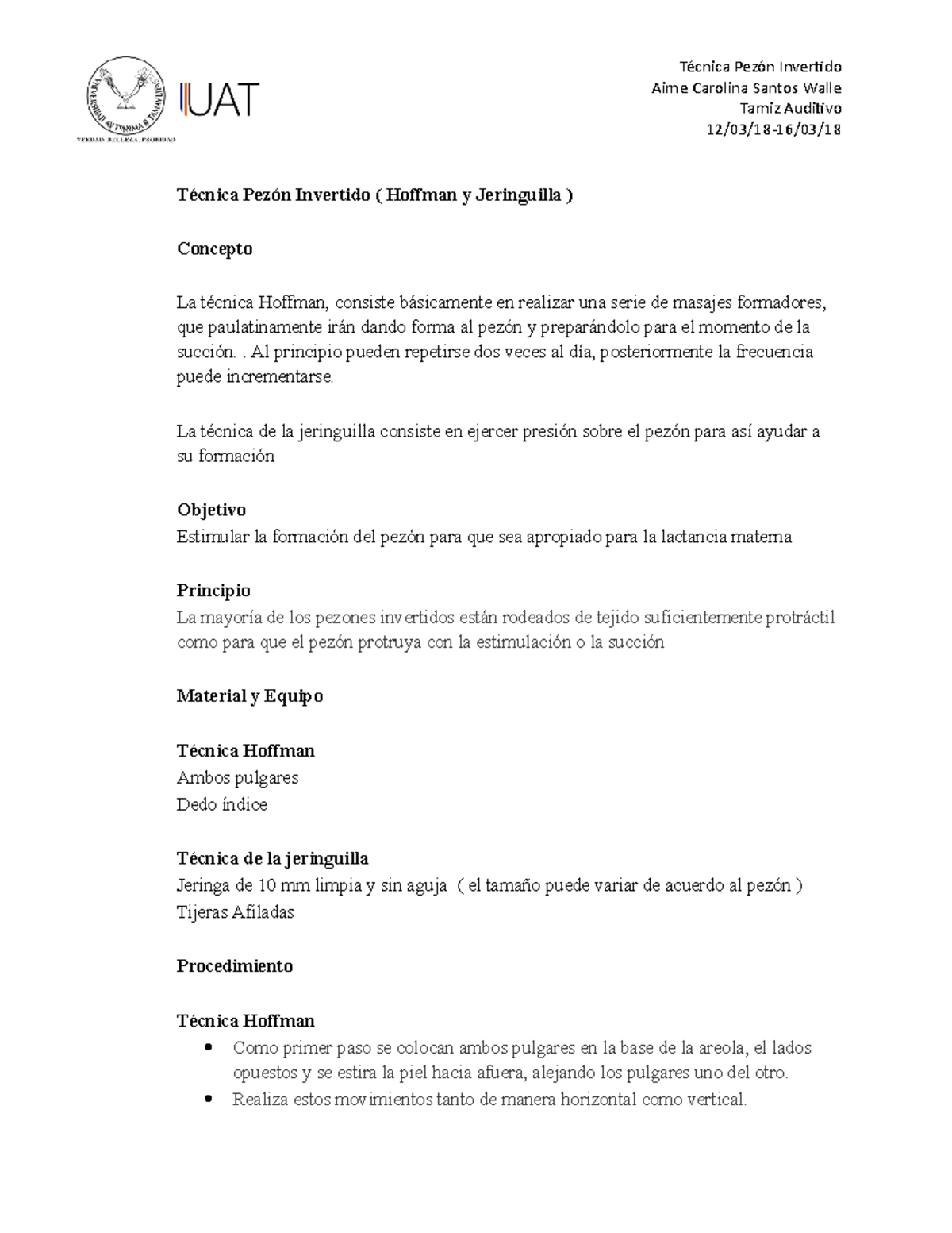 Técnicas para la Formación del Pezón Invertido en Lactancia (Tamiz ...