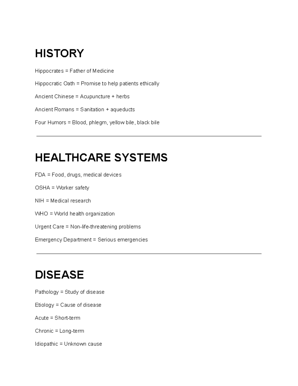 HSC 101: Medical Terminology and Systems Overview - Studocu