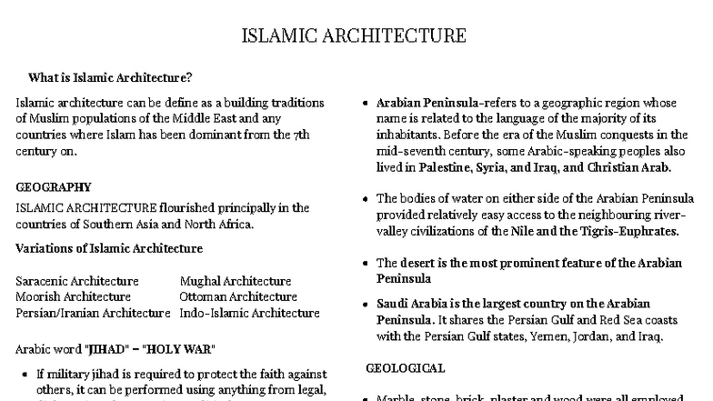 ISLAMIC ARCHITECTURE: Key Concepts and Historical Overview - Studocu