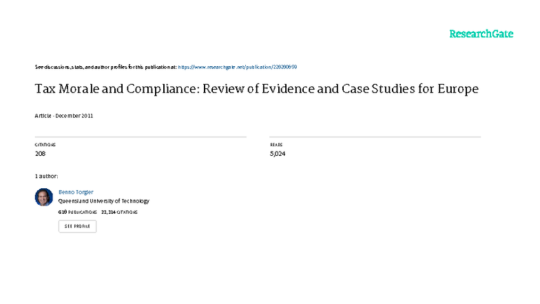 Tax Morale and Compliance: Evidence Review & Case Studies in Europe ...