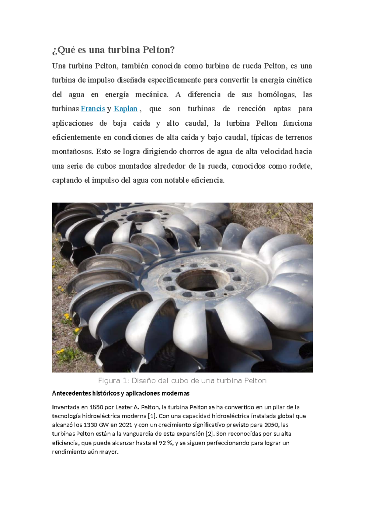 Qué es una turbina Pelton: Diseño y Aplicaciones Modernas - Studocu