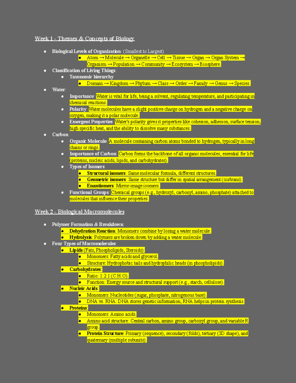 BIO171 Final Exam Study Guide: Key Biological Themes & Macromolecules ...