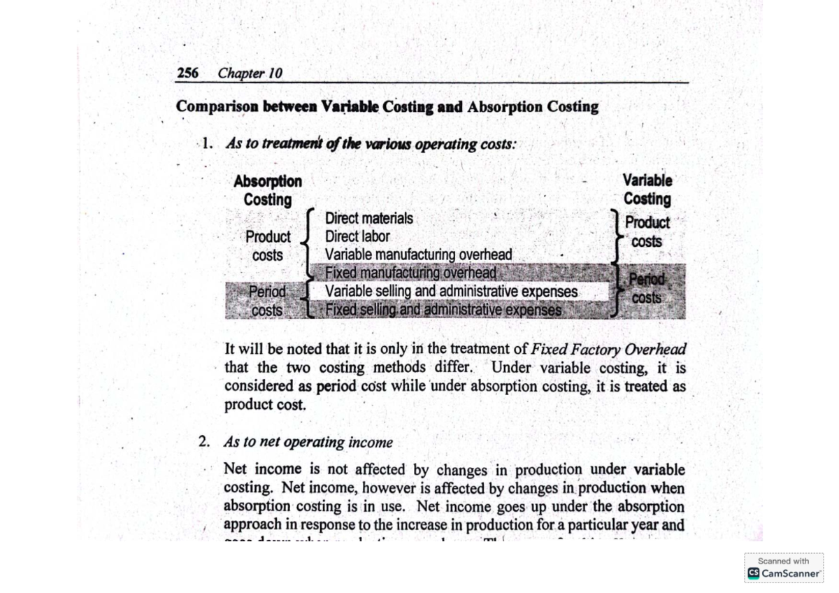 256 Chapter 10: Variable vs. Absorption Costing Analysis - Studocu