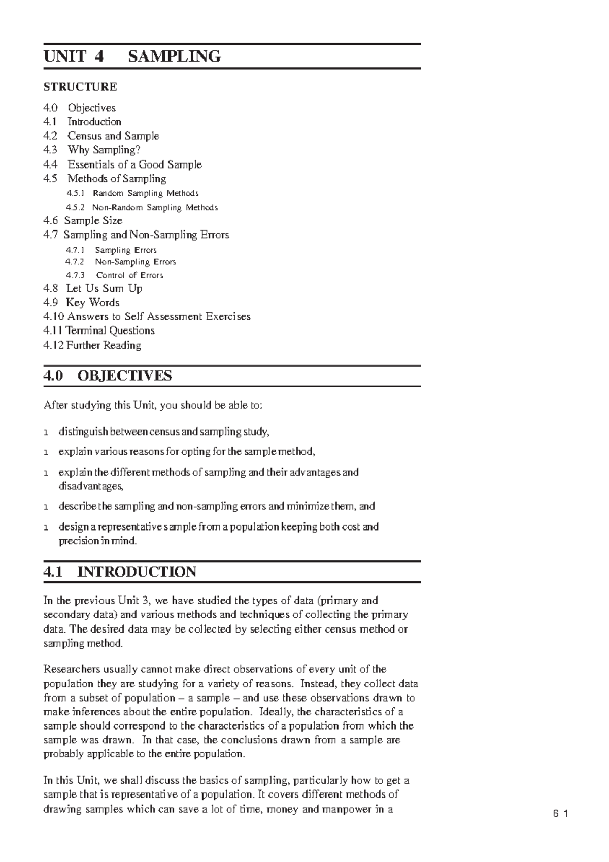 UNIT 4 SAMPLING: Understanding Methods, Errors, and Sample Size - Studocu