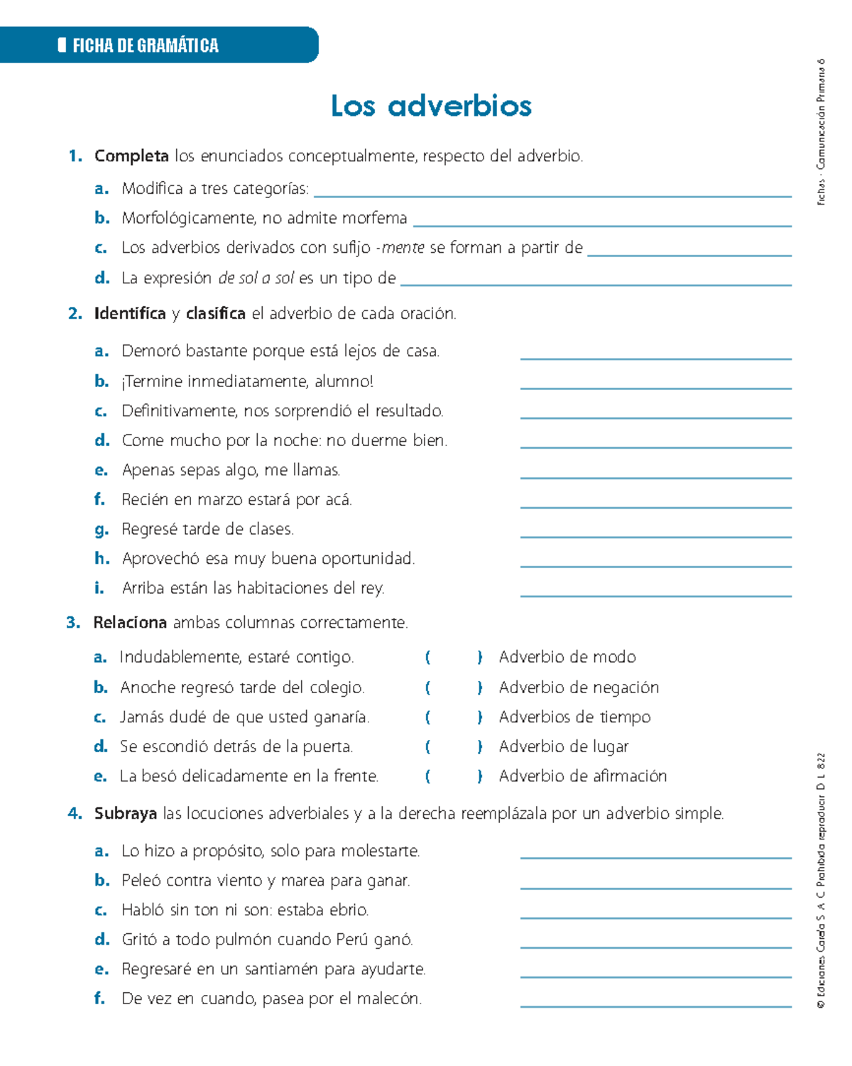 FA Los Adverbios - Ejercicios y Clasificación de Adverbios - Studocu