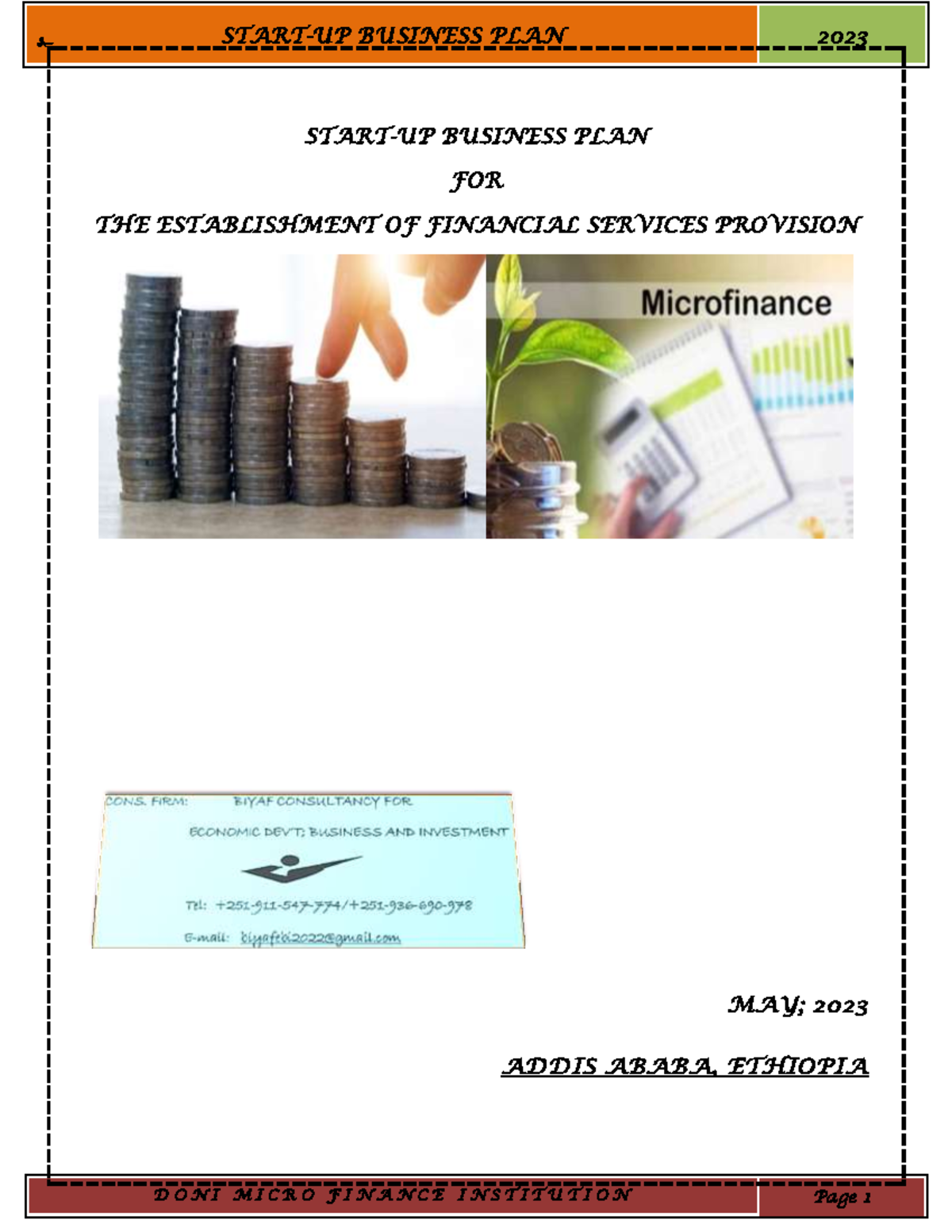 Microfinance Business Plan for DONI Microfinance Institution (MGT-101 ...