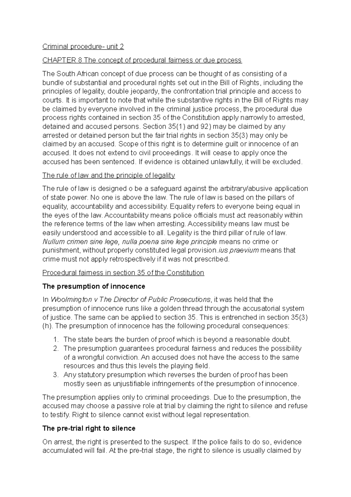 Criminal procedure unit 2: focus on due process rights such as section ...