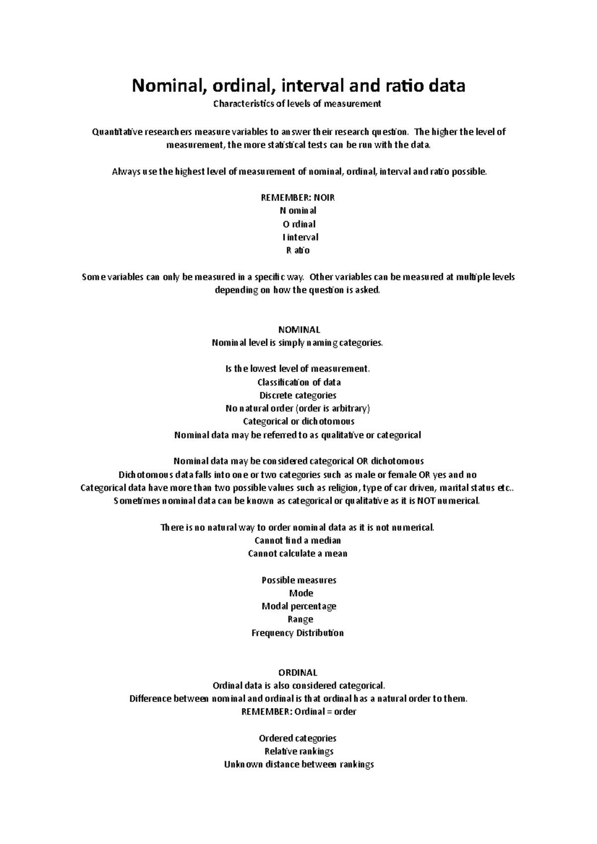 Levels of measurement in statistics - Nominal, ordinal, interval and ...