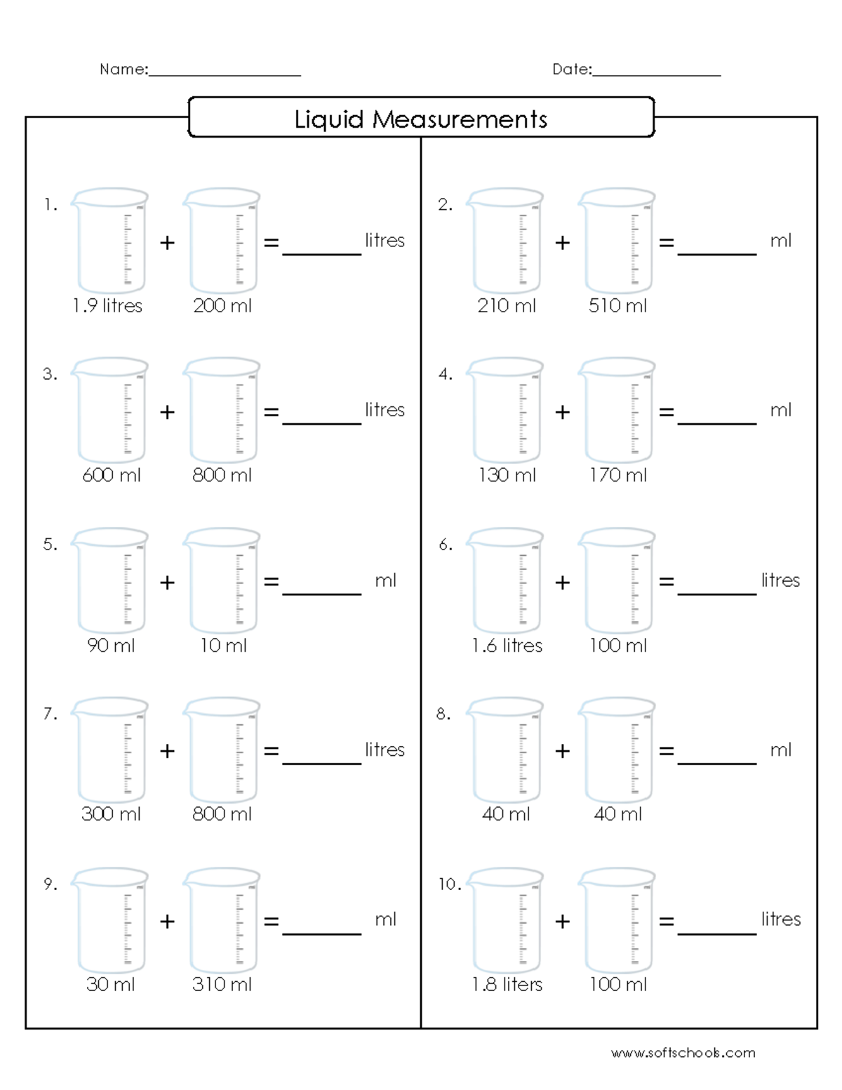 Liquid measurement worksheet - Name:____________________ Date ...