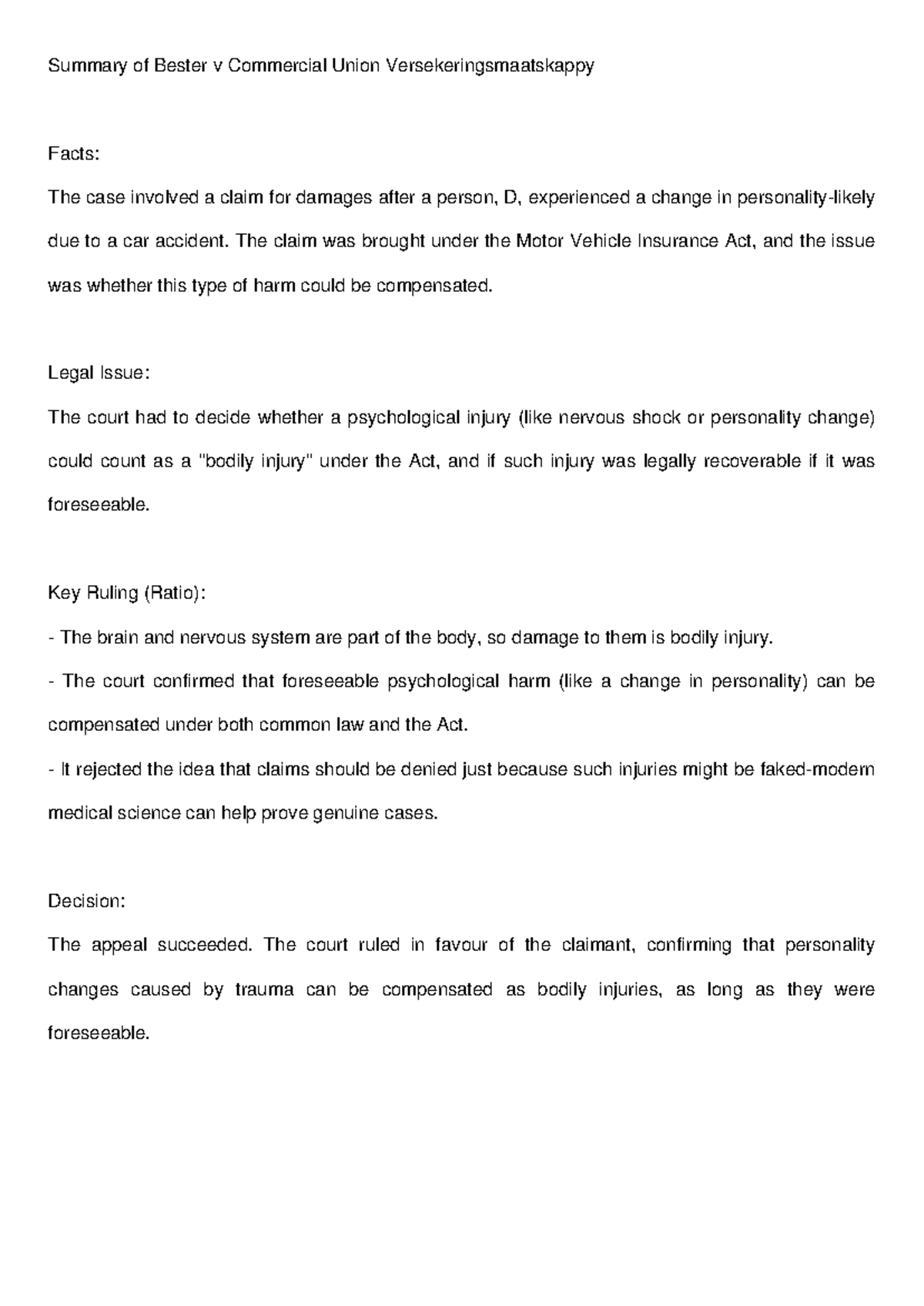 Bester v Commercial Union Case Summary: Key Facts & Ruling Analysis ...