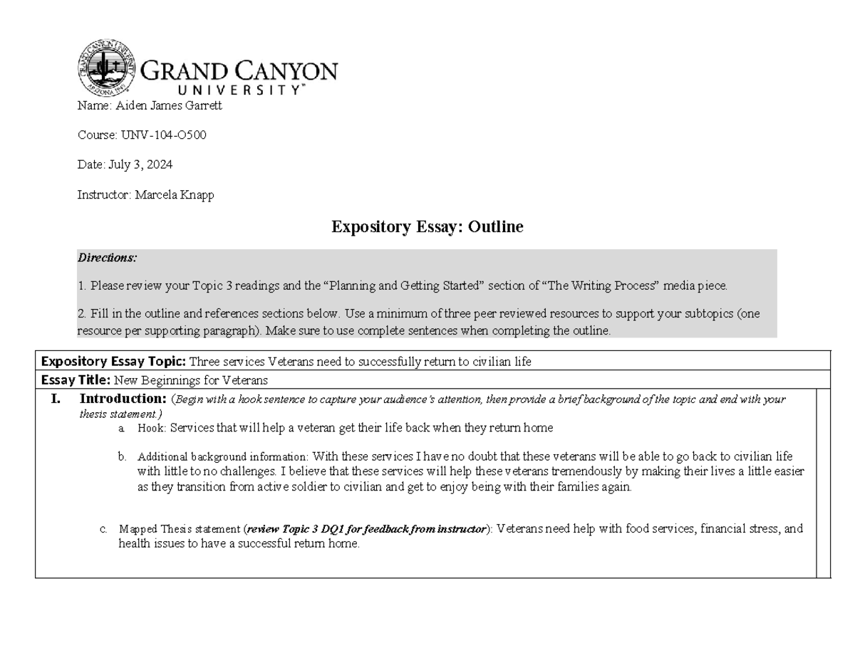 UNV-104-Expository Essay - Name: Aiden James Garrett Course: UNV-104-O ...