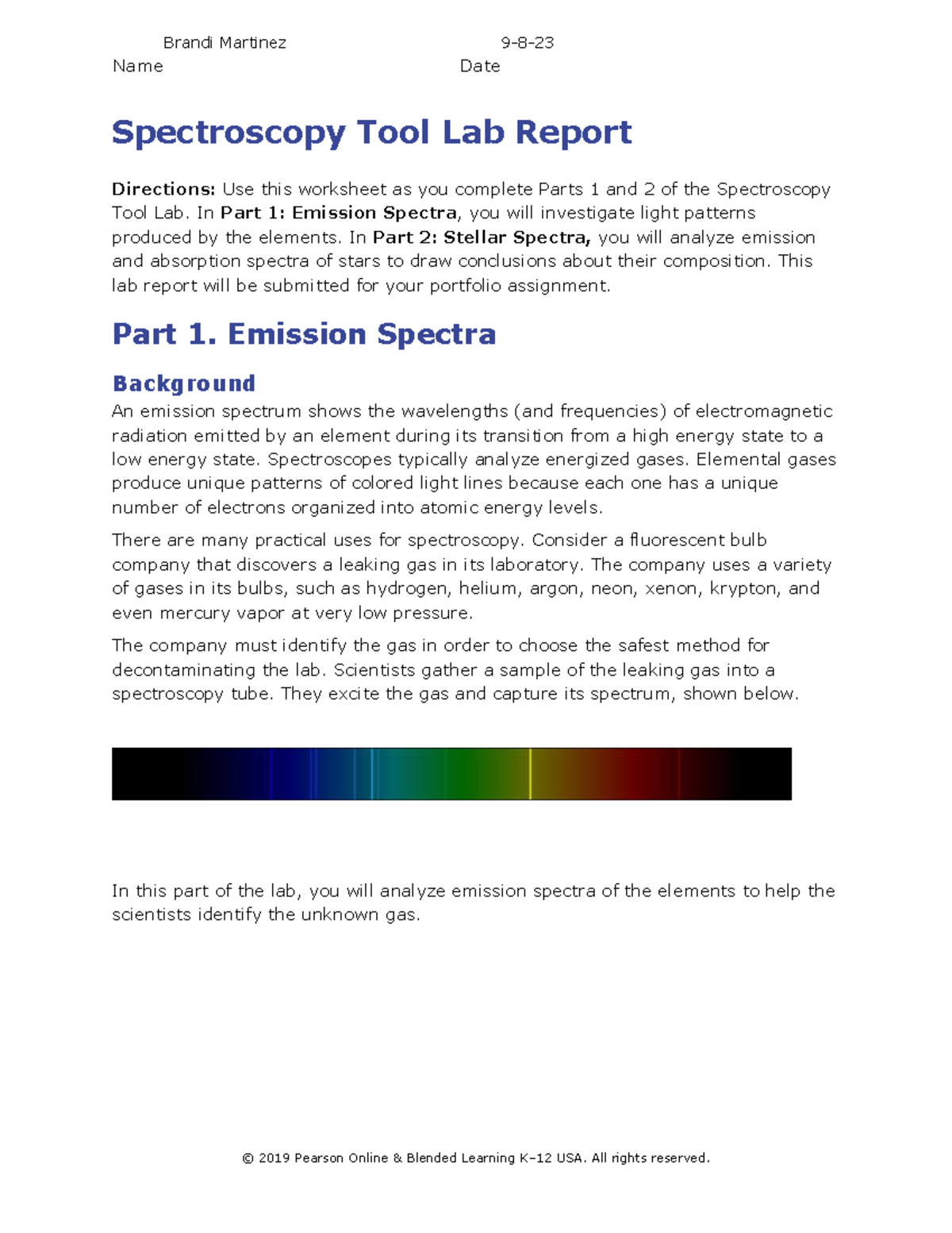 Spectroscopy Tool Lab Report (Part 1 & 2) - Lab #101 - Studocu