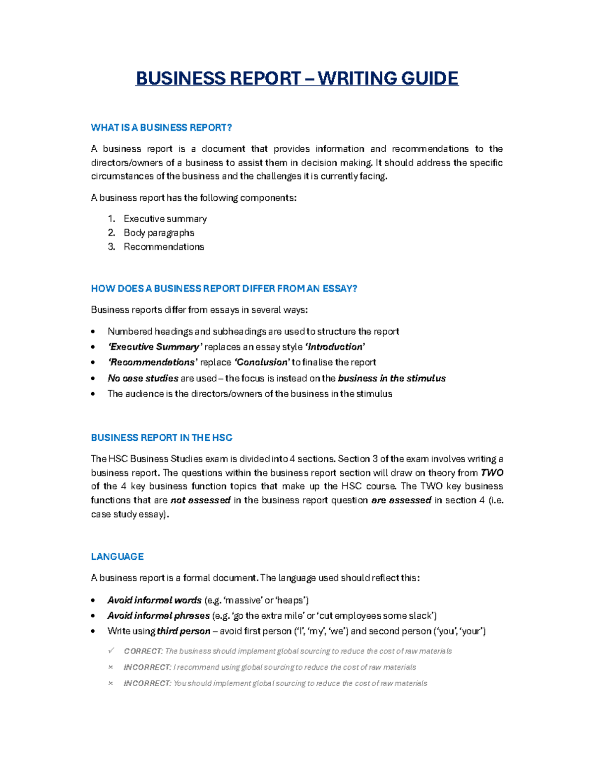 HSC Business Studies: Guide to Writing Effective Business Reports - Studocu