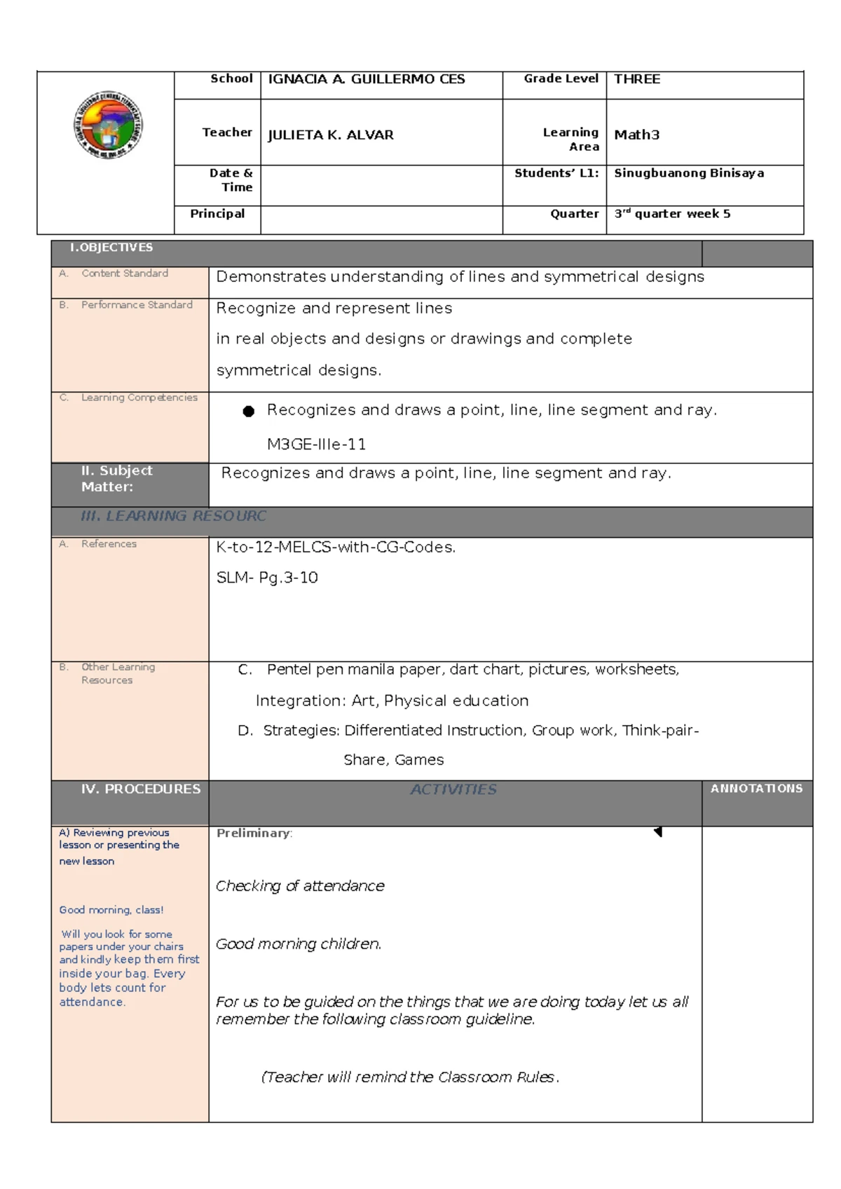 FIL 7 Timeline ng Aralin: Paggawa ng Timeline sa Filipino 5 - Studocu