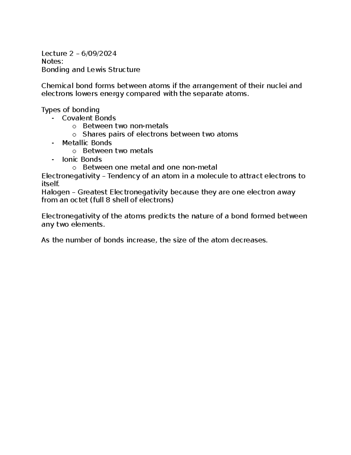 Chem 111 Lecture Notes: Bonding & Lewis Structures Overview - Studocu