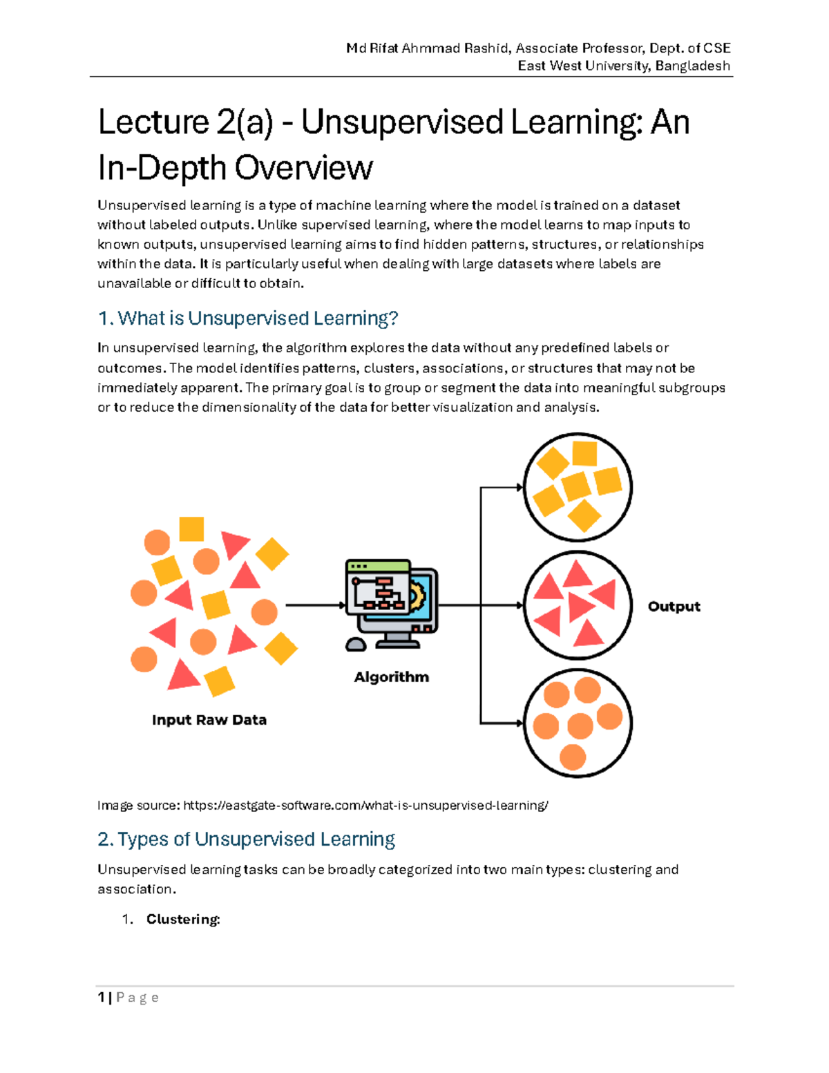 CSE Lecture 2(a): Overview of Unsupervised Learning Algorithms - Studocu