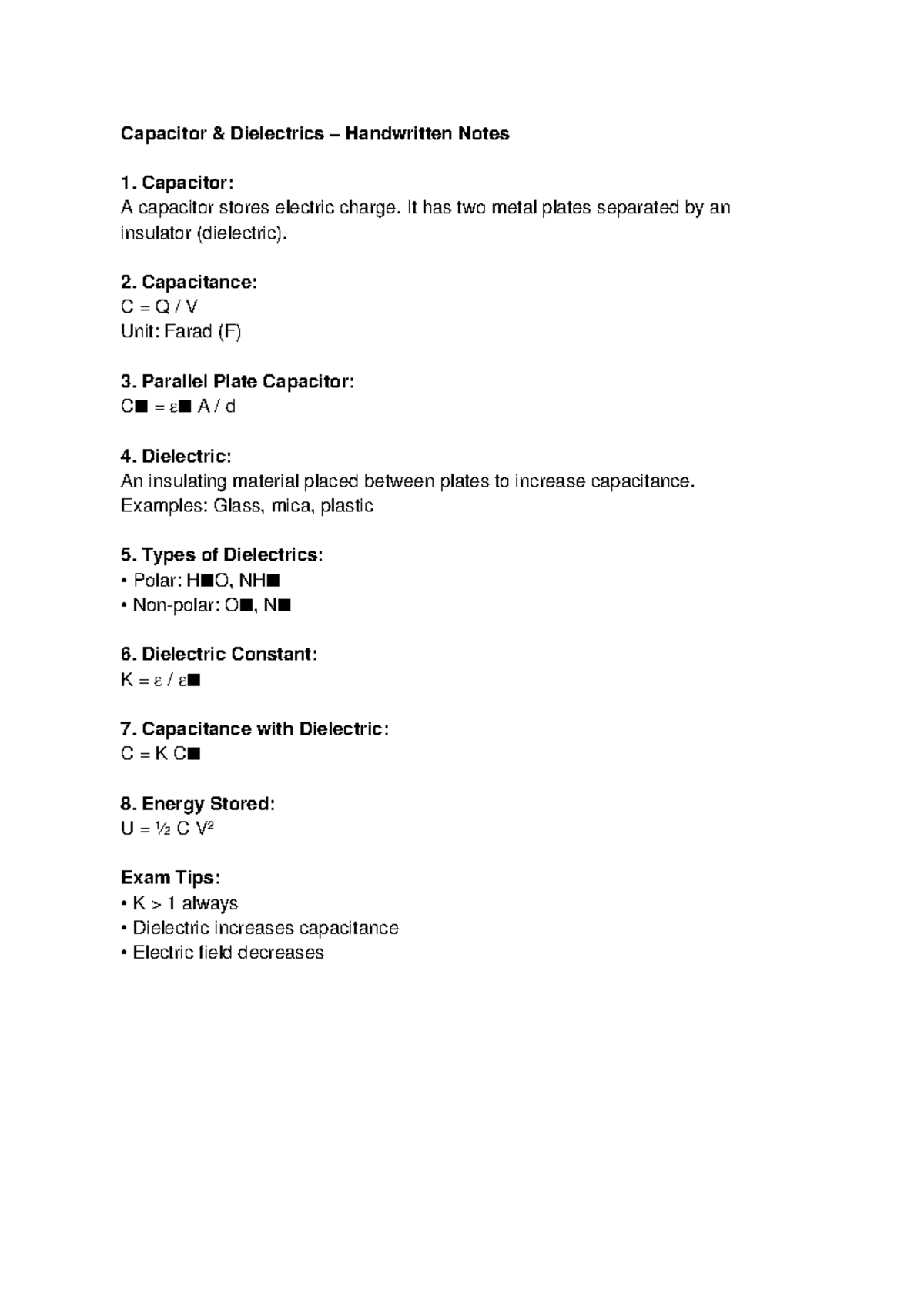 Capacitor Dielectrics Handwritten Notes - Capacitor & Dielectrics ...