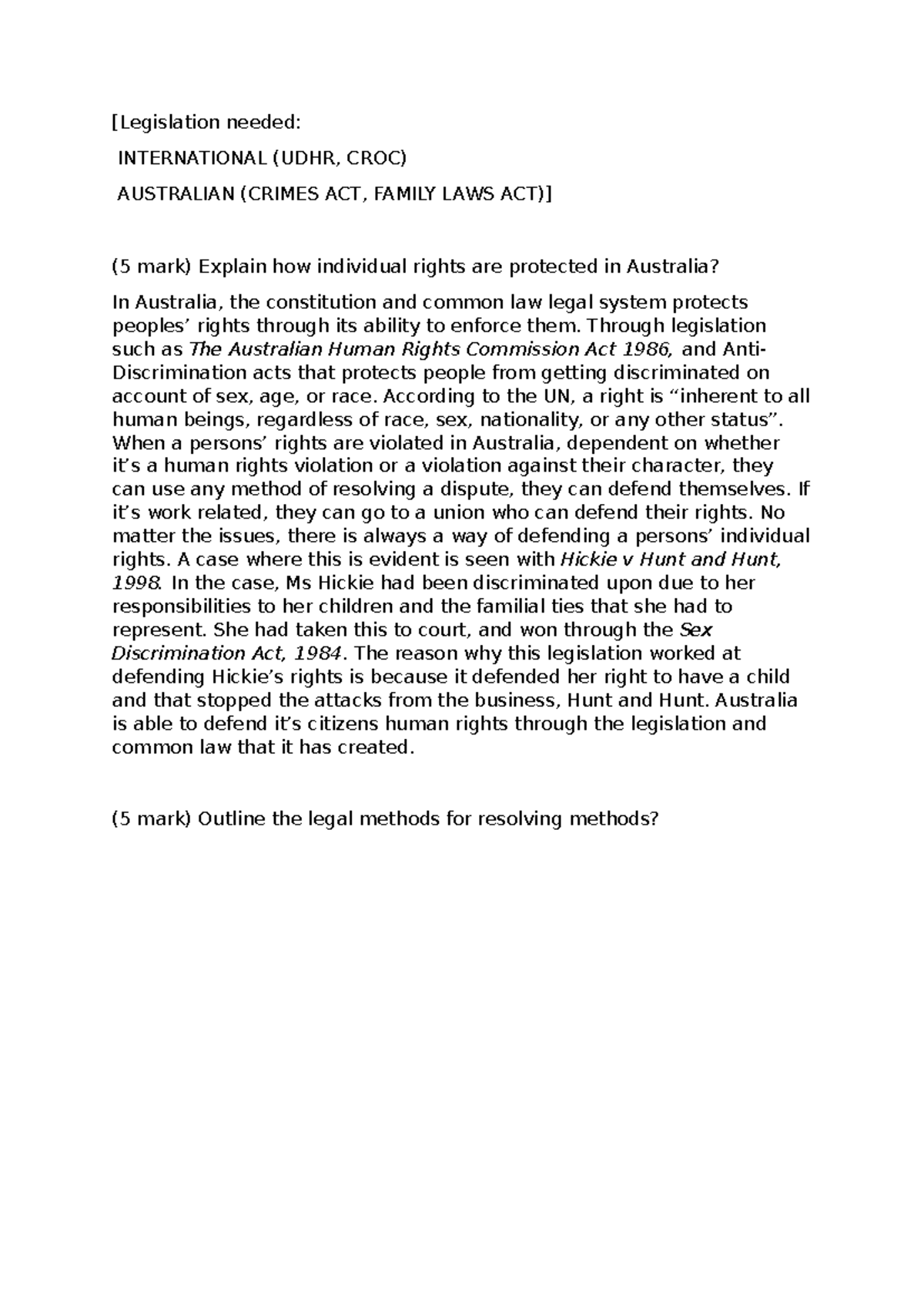 Human Rights Protection in Australia: Legal Methods & Case Study (5 ...