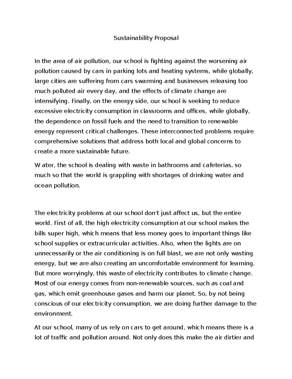 Sustainability Proposal: Addressing Air Pollution & Energy Use Issues ...