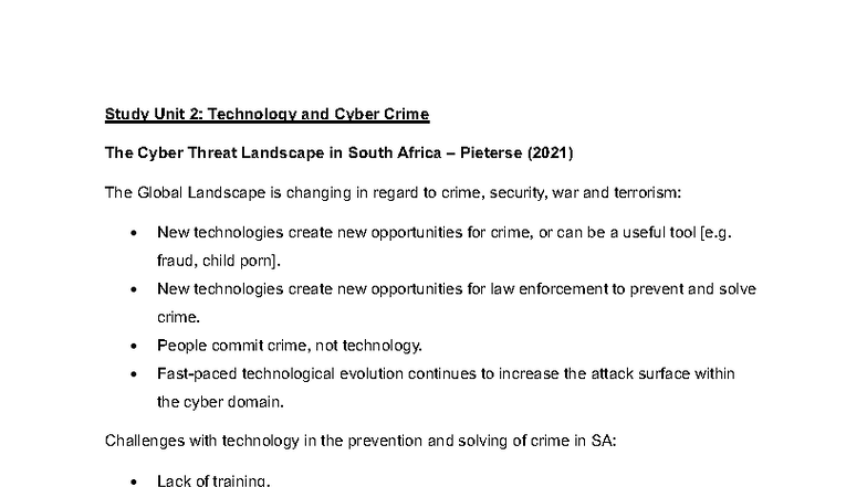 Study Unit 2: The Cyber Threat Landscape in South Africa - Studocu