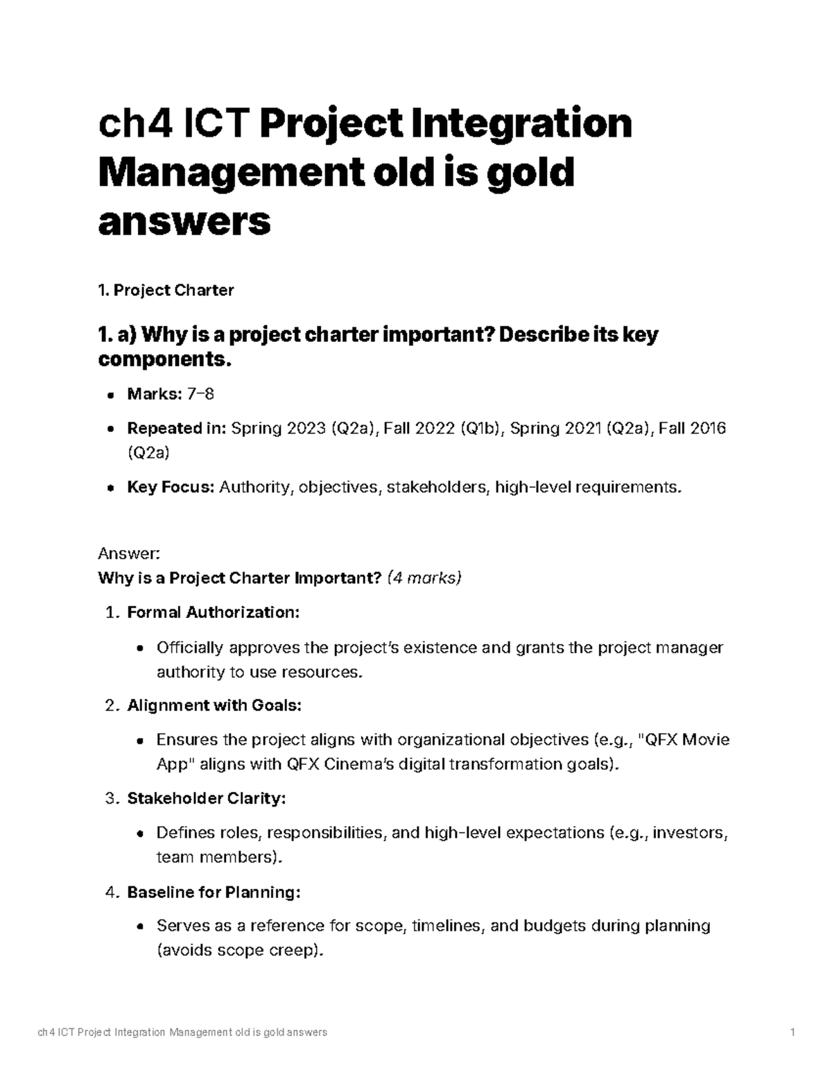 Ch4 ICT Project Integration Management: Comprehensive Answers Guide ...