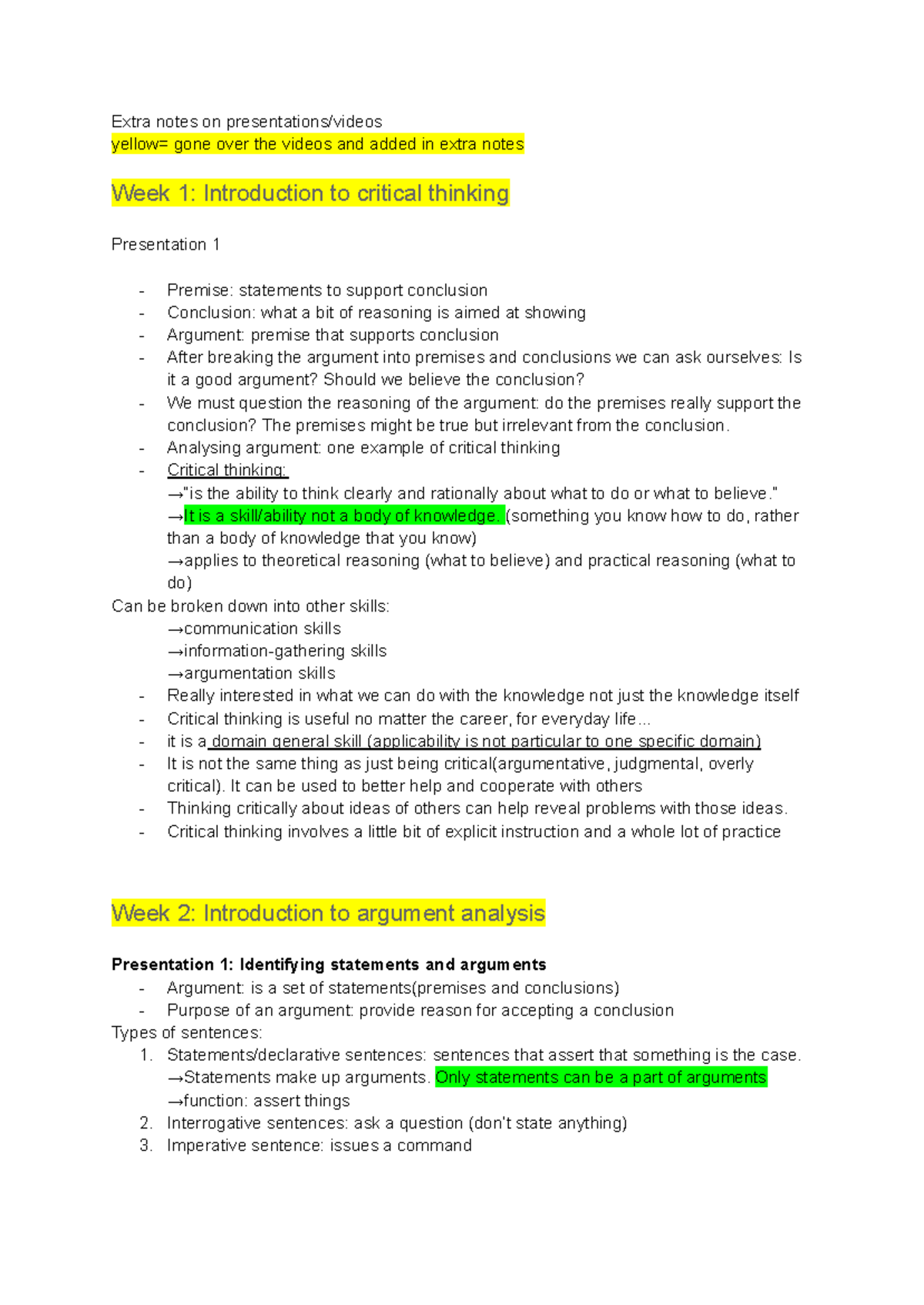 Philosophy 1230: Week 1-4 Critical Thinking & Argument Analysis Notes ...