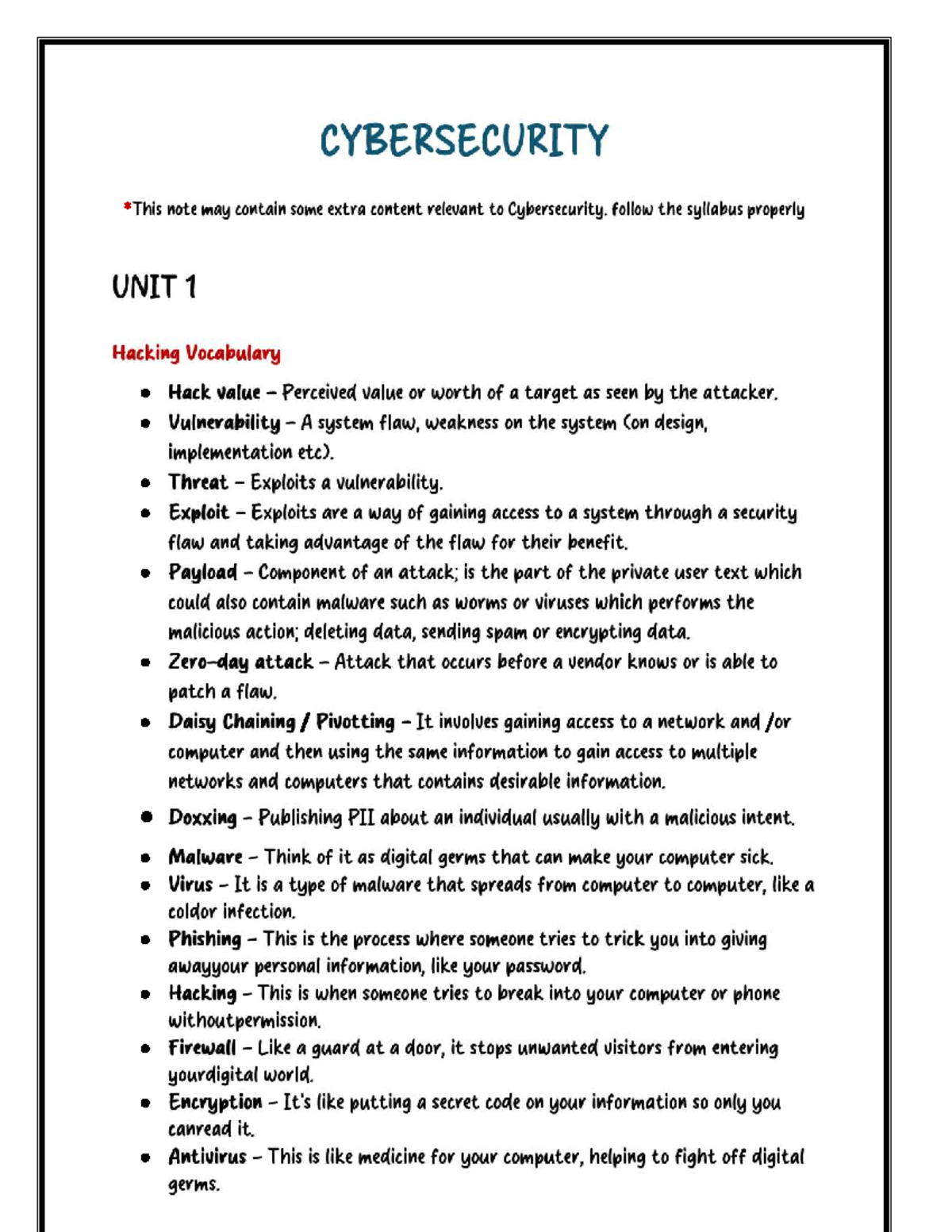 CYBERSECURITY Notes: Key Concepts and Terminology Overview - Studocu