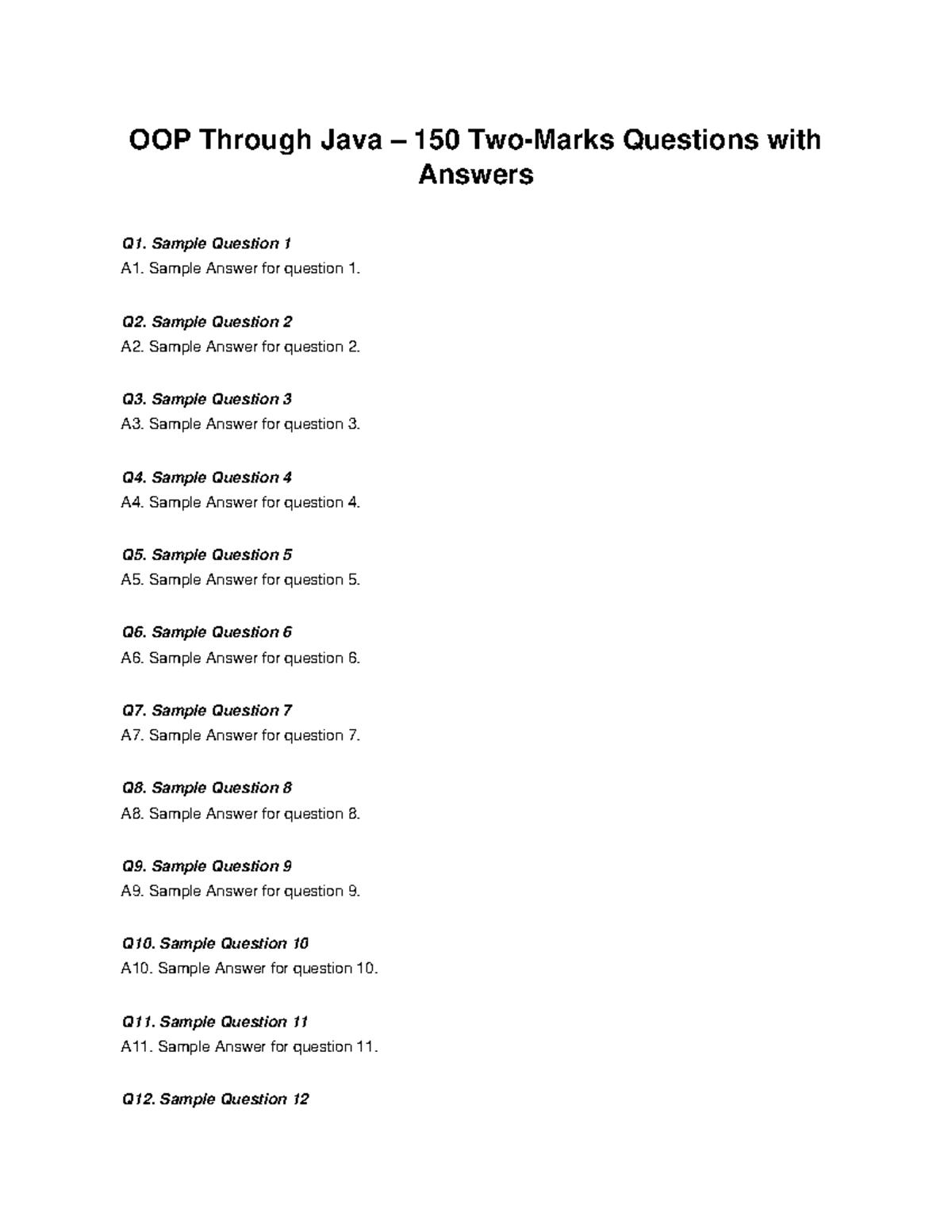OOP Through Java - 150 Two-Marks Questions & Answers - Studocu