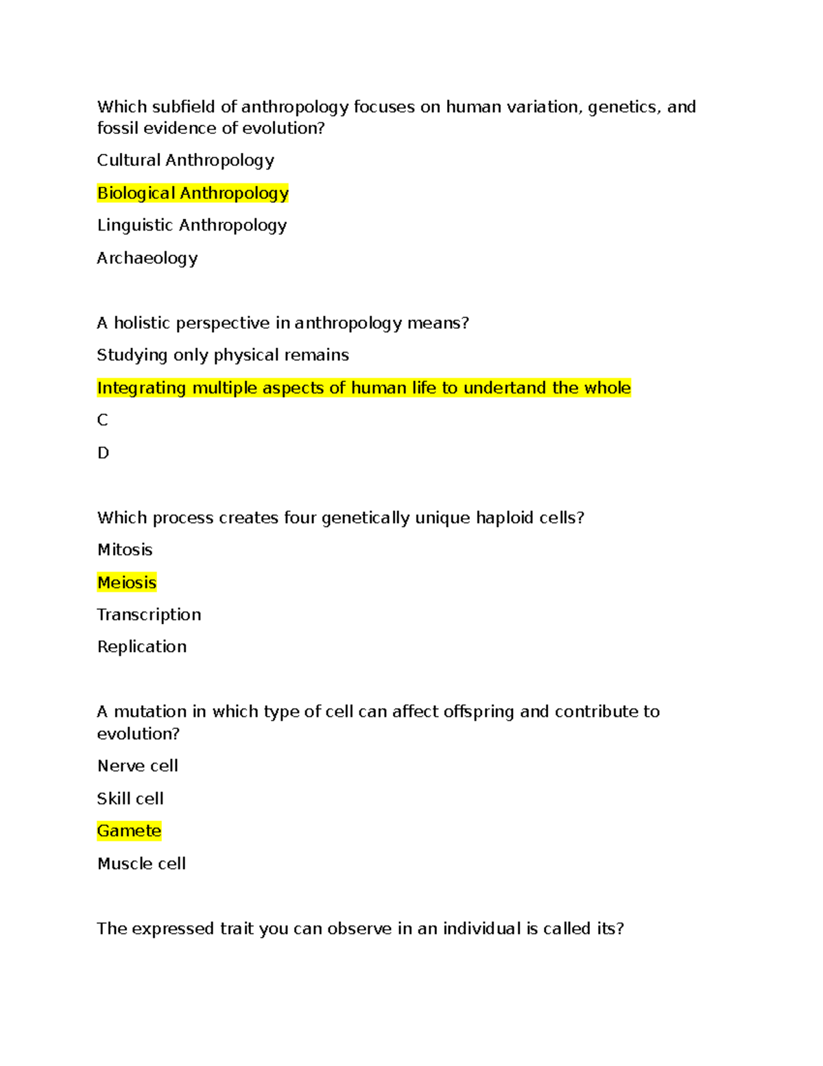 Anthropology Quiz: Human Variation, Evolution, and Primate Traits - Studocu