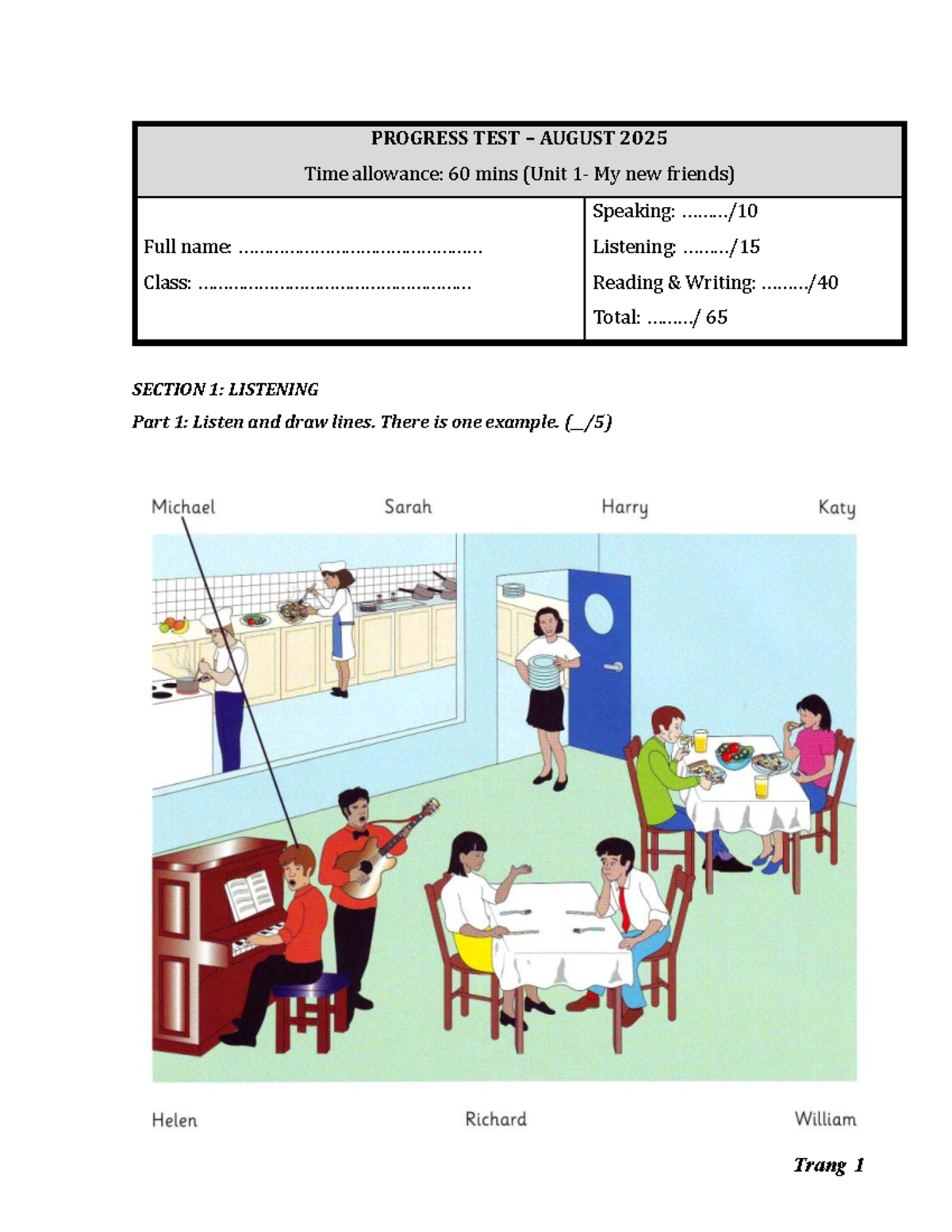 Grade 6 Progress Test: Unit 1 Listening & Reading Activities - Studocu