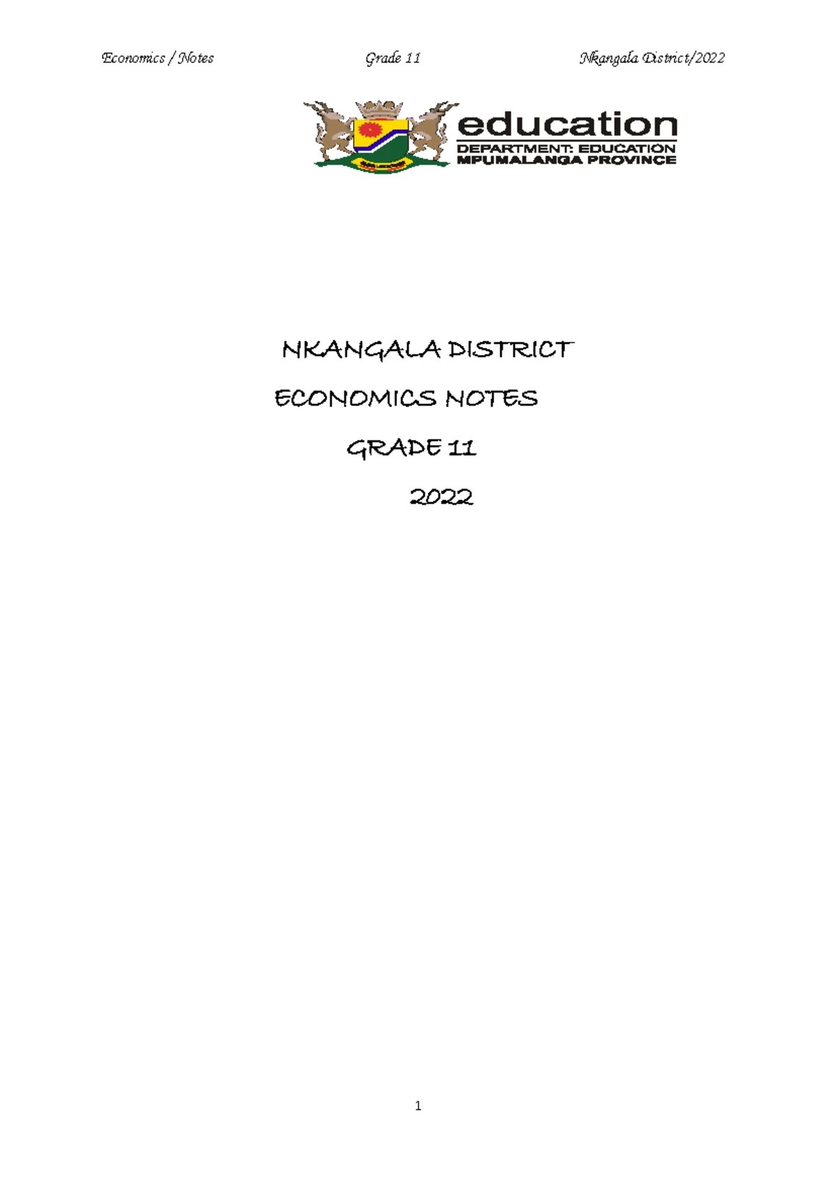 Economics Grade 11 Notes - ECONOMICS GRADE 11 NOTES CORE CONTENT ...