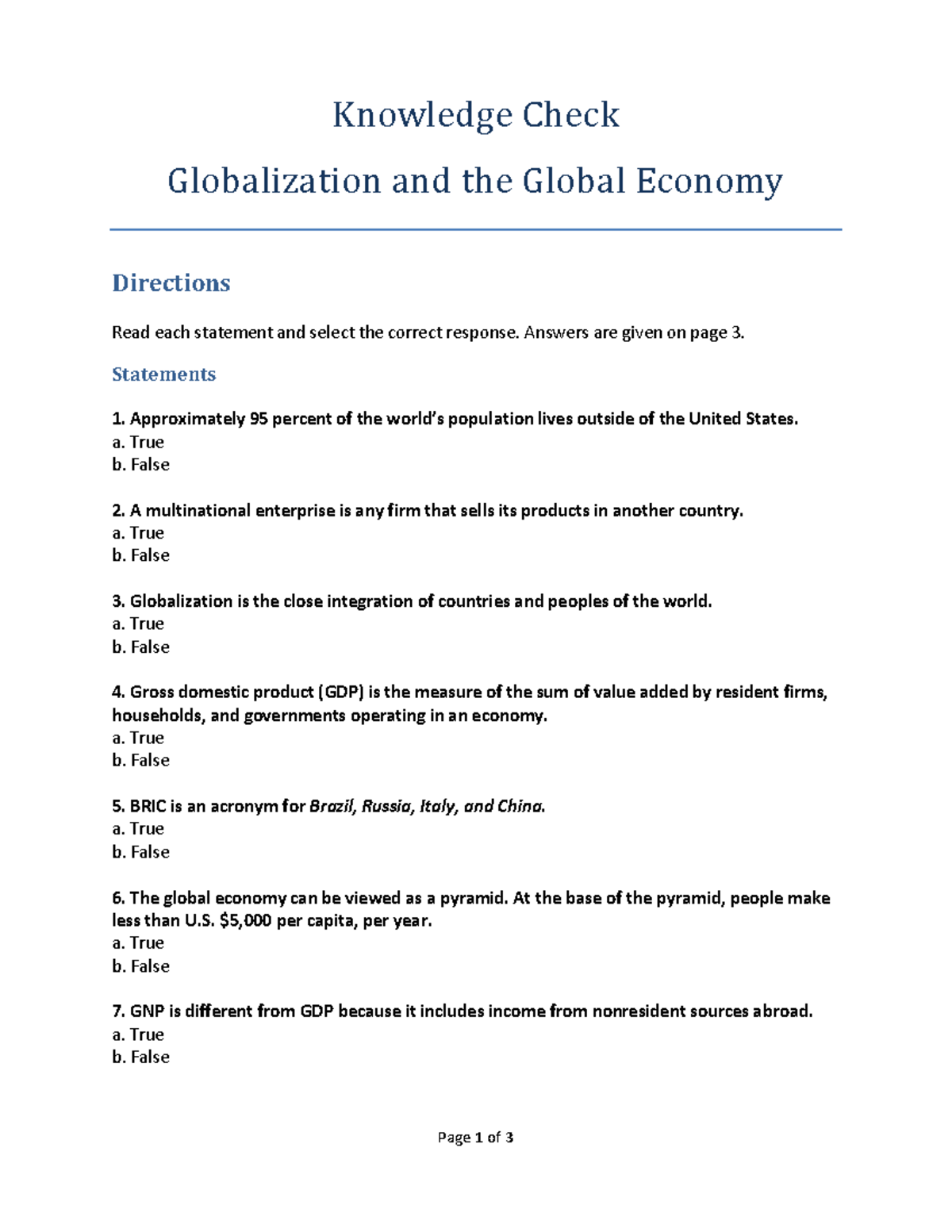 Quiz on Globalization and the Global Economy: Knowledge Check - Studocu