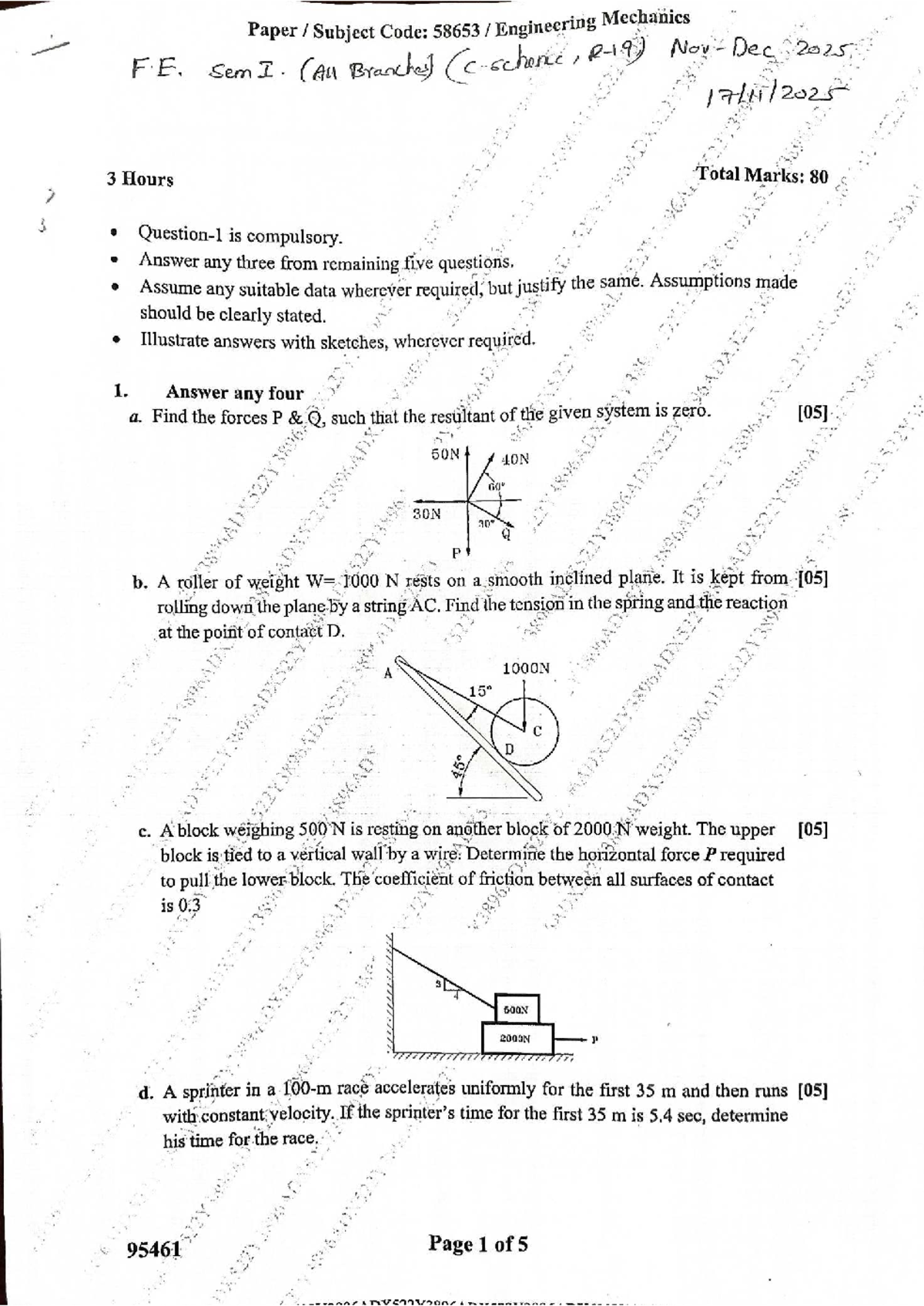 Engineering Mechanics F.E. Sem I (58653) - Exam Paper 2025 - Studocu