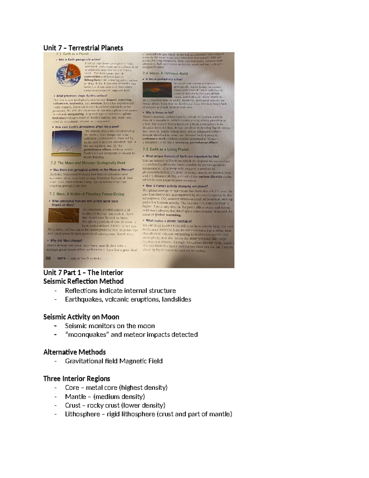 Unit 7 Notes - Astronomy - Unit 7 – Terrestrial Planets Unit 7 Part 1 ...