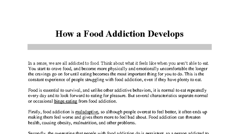 Understanding Food Addiction: Causes, Effects, and Treatments - Studocu