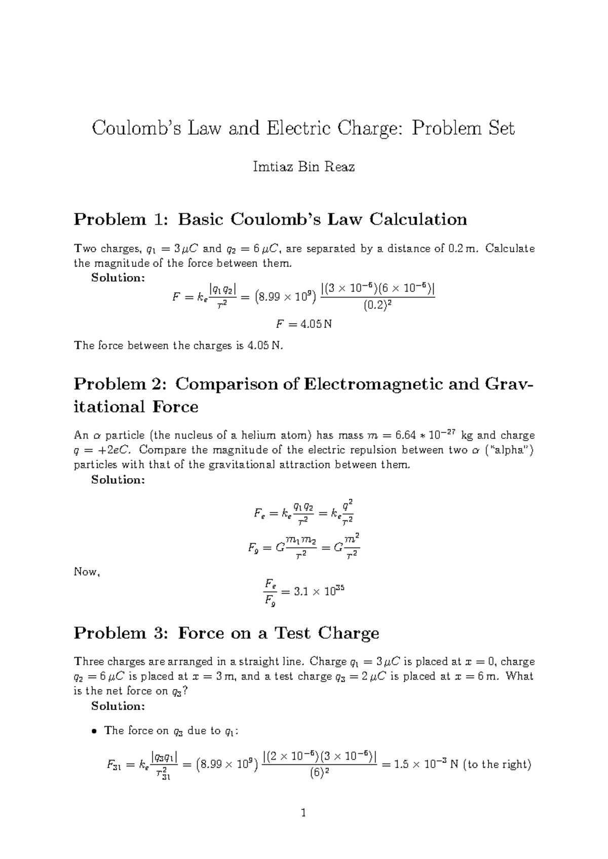 Charge Problems - Practice Materials for PHYS 101: Electric Forces ...