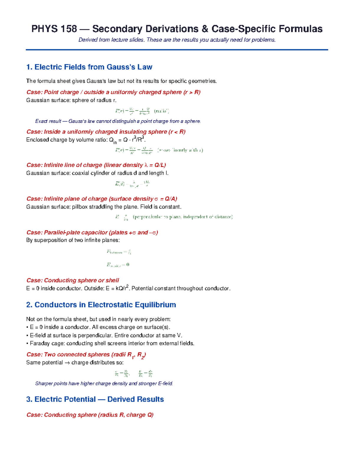 PHYS 158 Final Exam Secondary Derivations and Key Formulas - Studocu