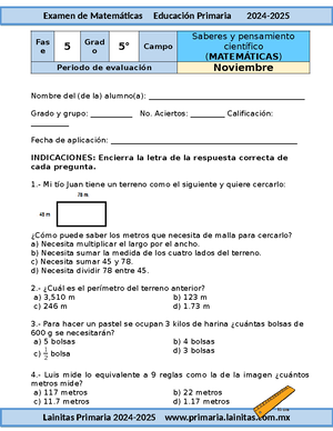 Planeación Matemáticas 5to Grado - Noviembre 2024-2025 - Studocu